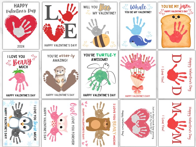 Valentine Handprint Art Bundle for Toddlers Baby Kids, Valentines Hand ...