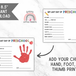 Last Day of Preschool Handprint, Last Day of School Questionnaire, Pre ...