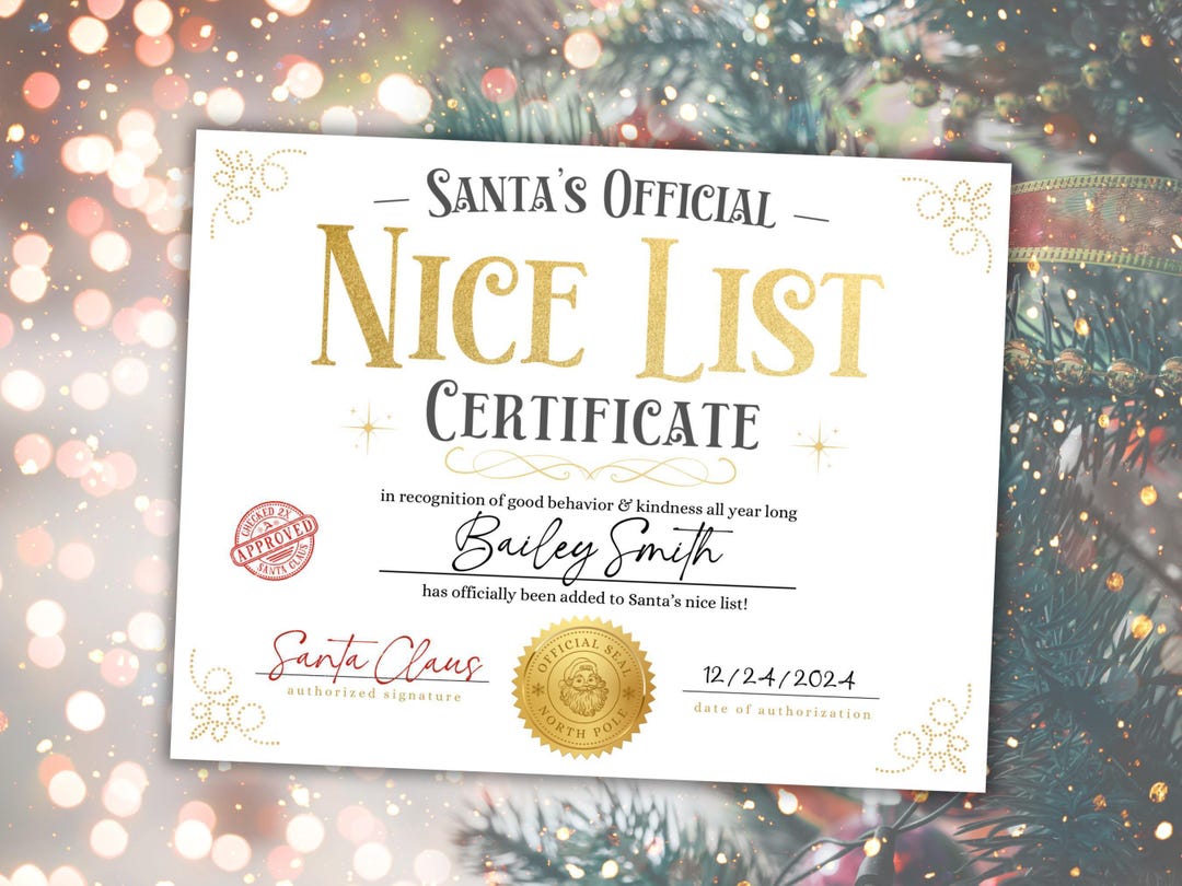 Editable Nice List Certificate, Santa Official Letter, Christmas Eve ...
