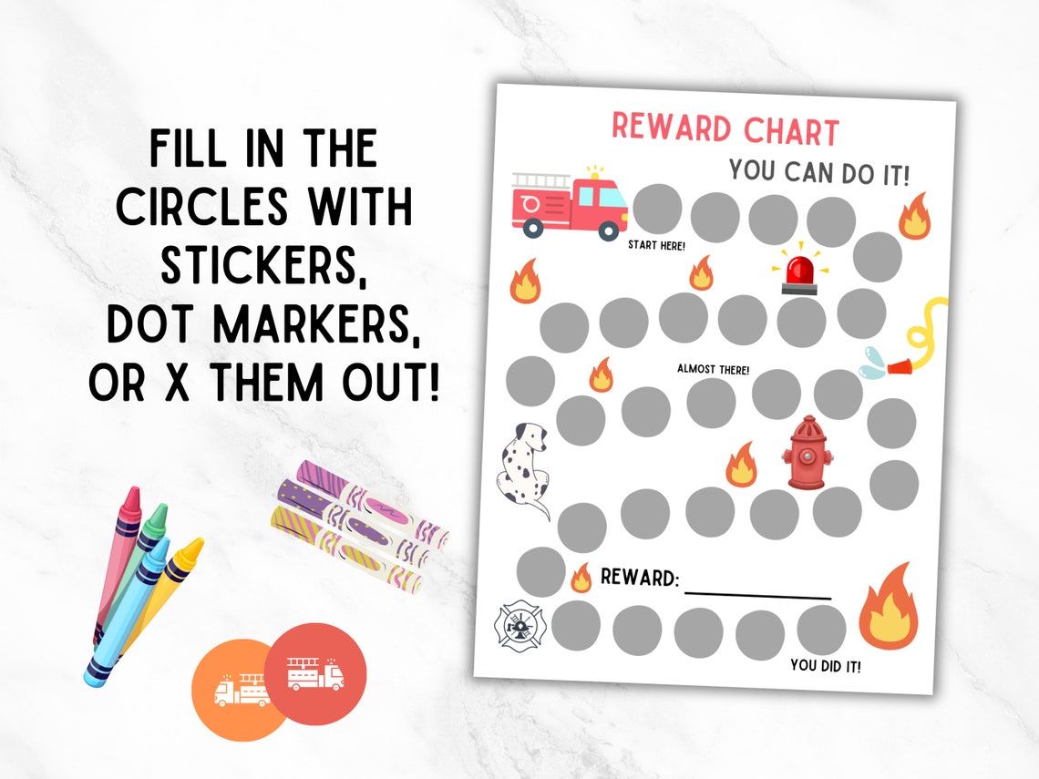 Fire Truck Reward Chart for Kids Toddlers, Potty Training Chart, Chore ...
