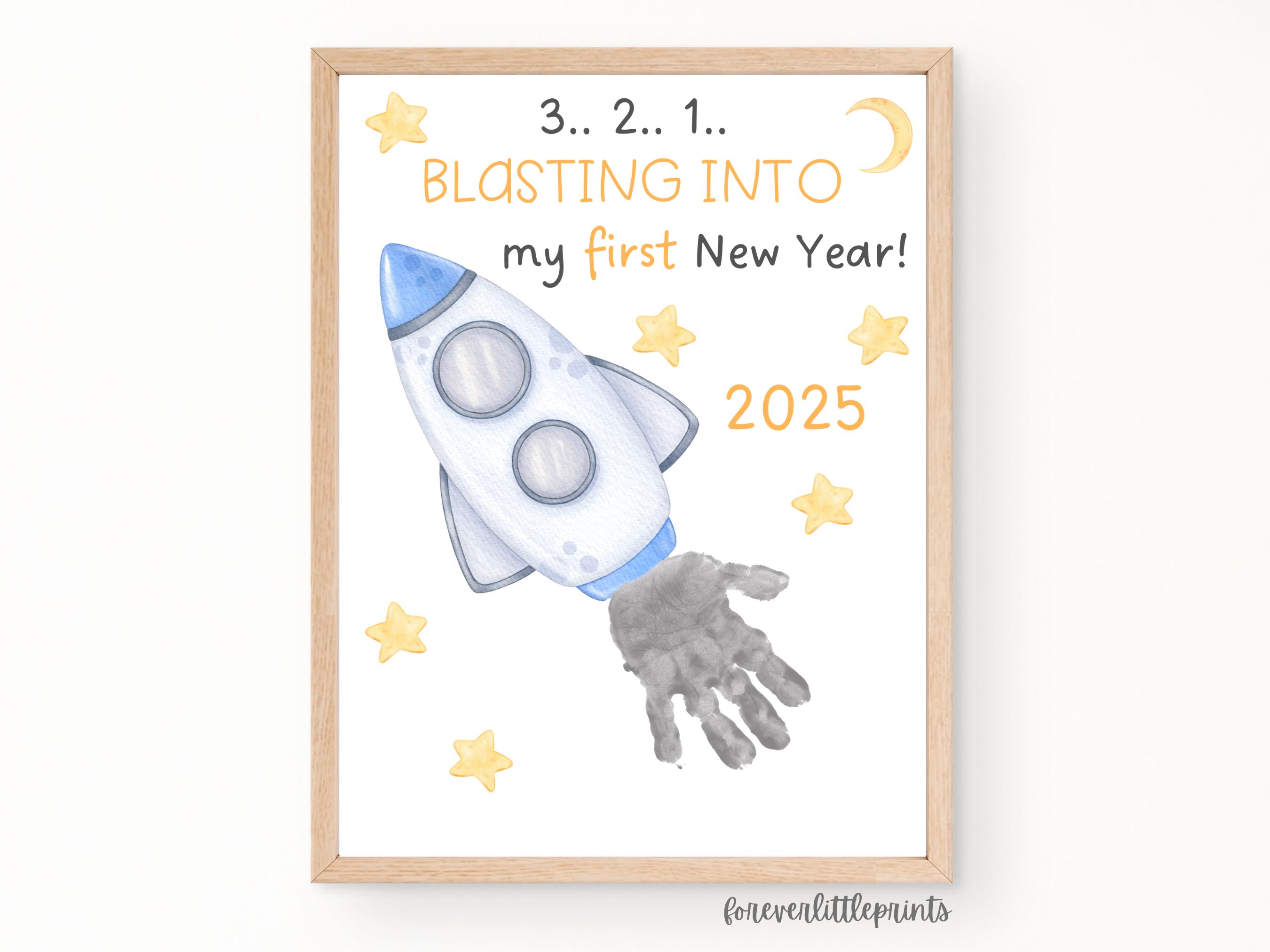 First New Years Handprint Craft Baby Toddler Blast off Rocket Ship ...