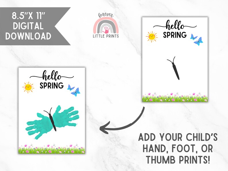 Spring Butterfly Handprint Art for Toddler Infant Kids, April May Craft ...