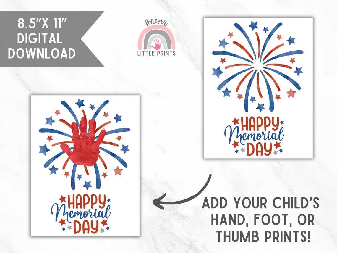Memorial Day Handprint Art, Red White and Blue Firework Footprint Craft ...