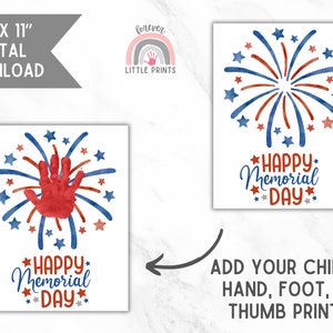 Memorial Day Handprint Art, Red White and Blue Firework Footprint Craft ...