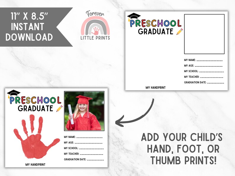 Preschool Graduation Keepsake, Last Day of Preschool Handprint, Pre-k ...