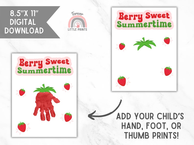 Strawberry Summer Handprint Art Kids Toddler Infant Berry Sweet ...