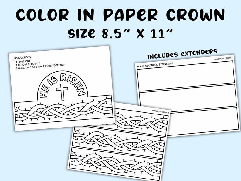 He is Risen Paper Crown of Thorns, Sunday School Craft, Easter Coloring ...