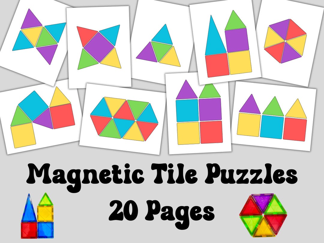 Magnetic Tiles Templates, Magnet Tile Activity Card Puzzles Printables ...