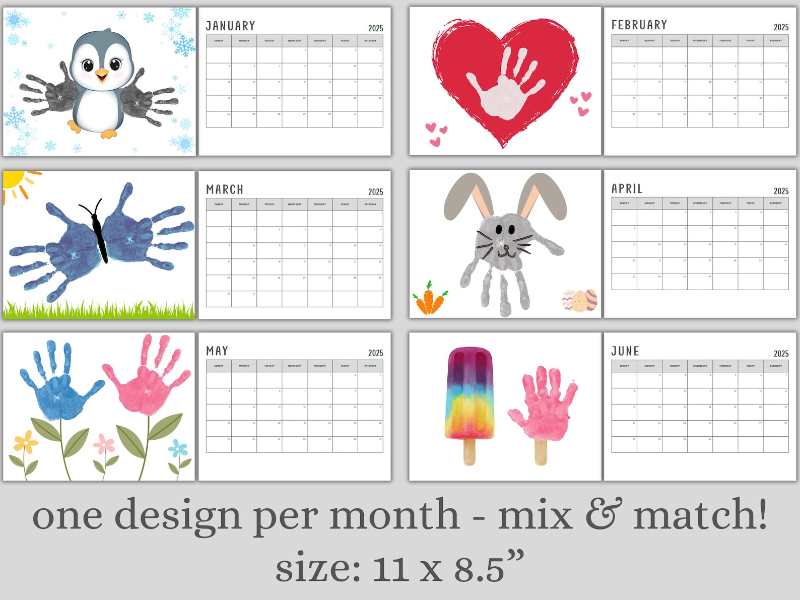Handprint Calendar 2025 Kit for Kids Toddlers Baby, Preschool Handprint ...