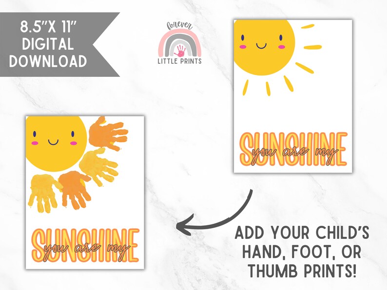 You Are My Sunshine Handprint Art, Sun Footprint Craft Gift for Mom ...
