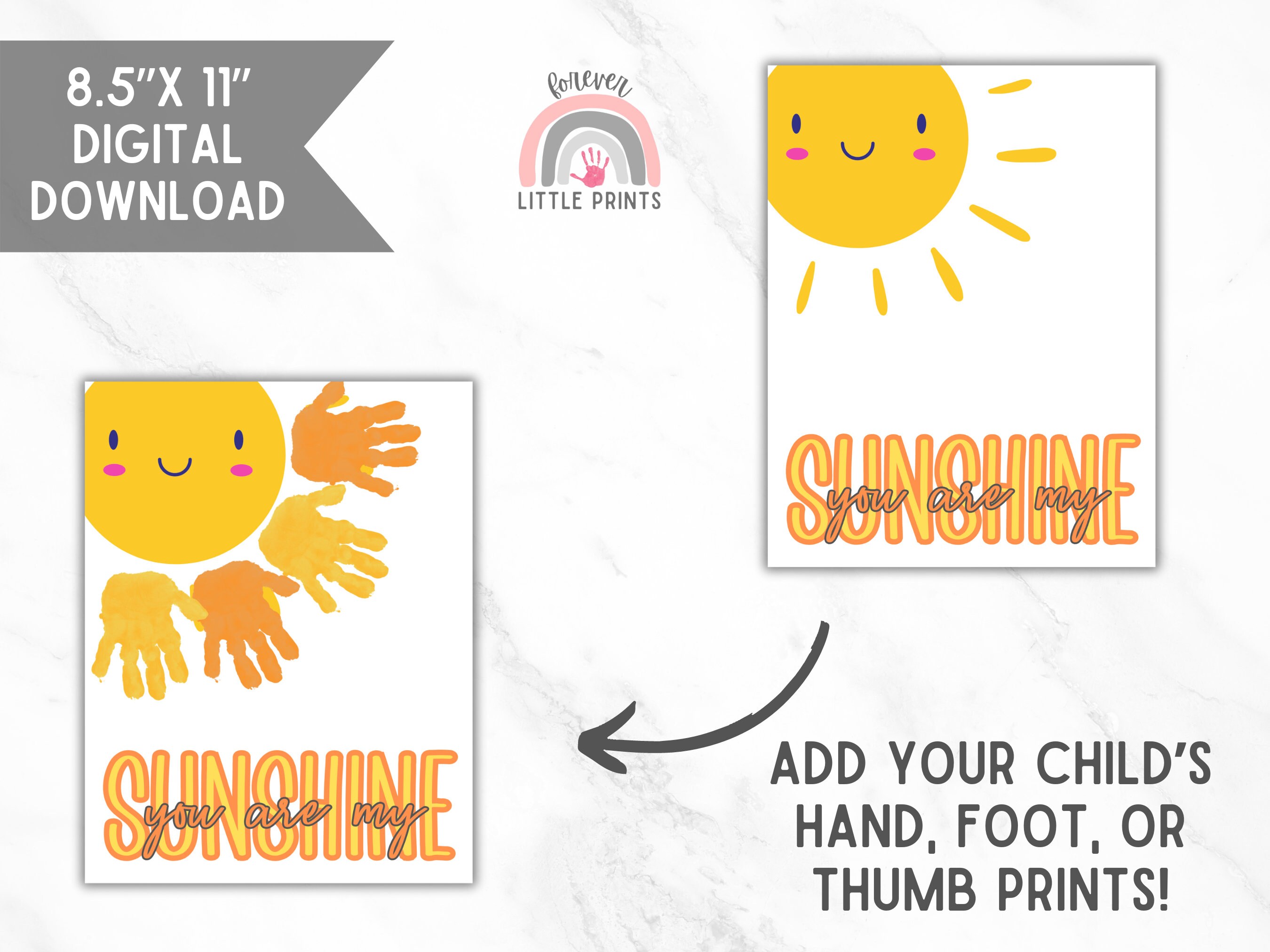 You Are My Sunshine Handprint Art, Sun Footprint Craft Gift for Mom ...