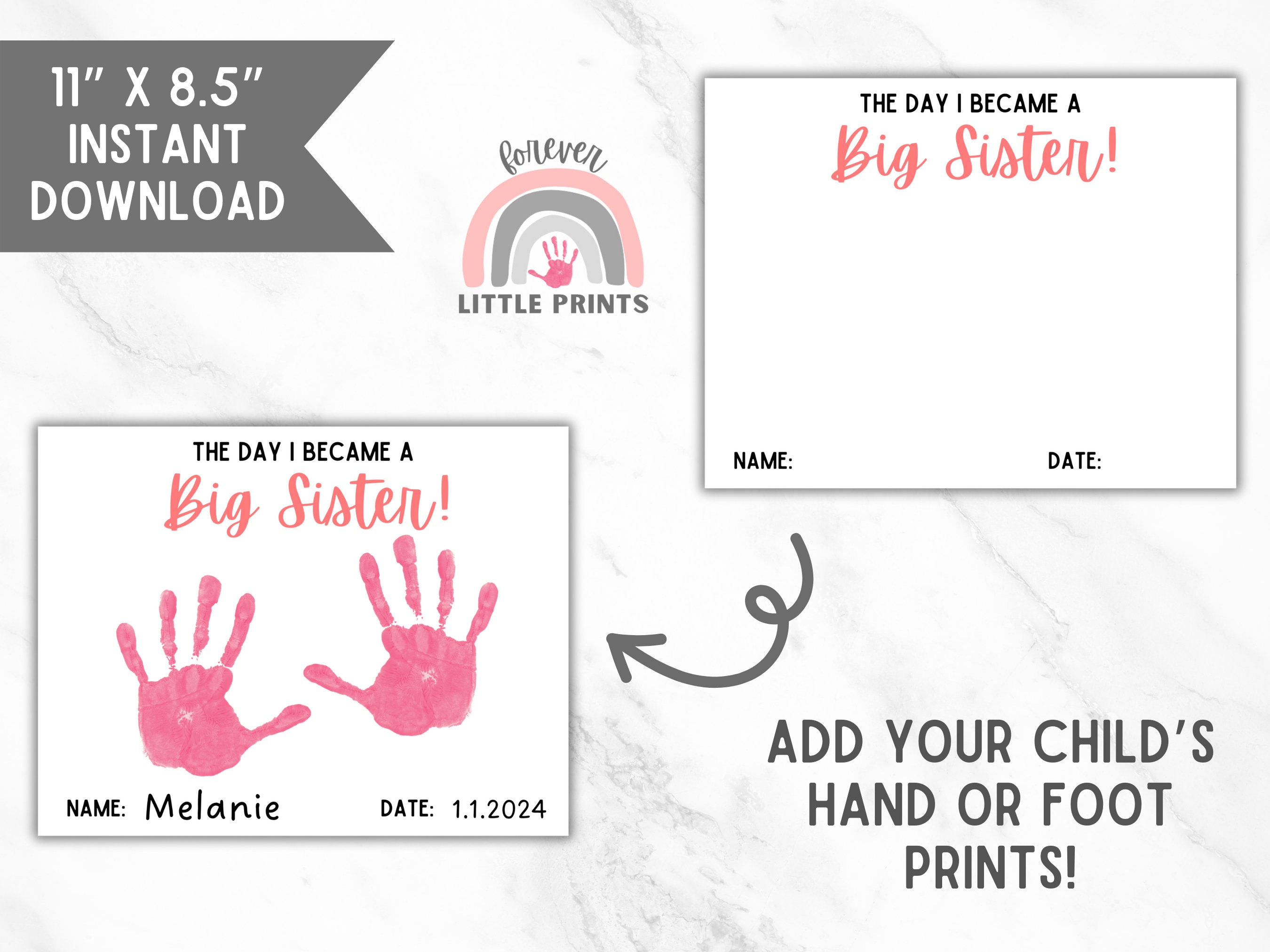 Big Sister Handprint Craft, Handprint Art for Infant Toddlers and Kids ...