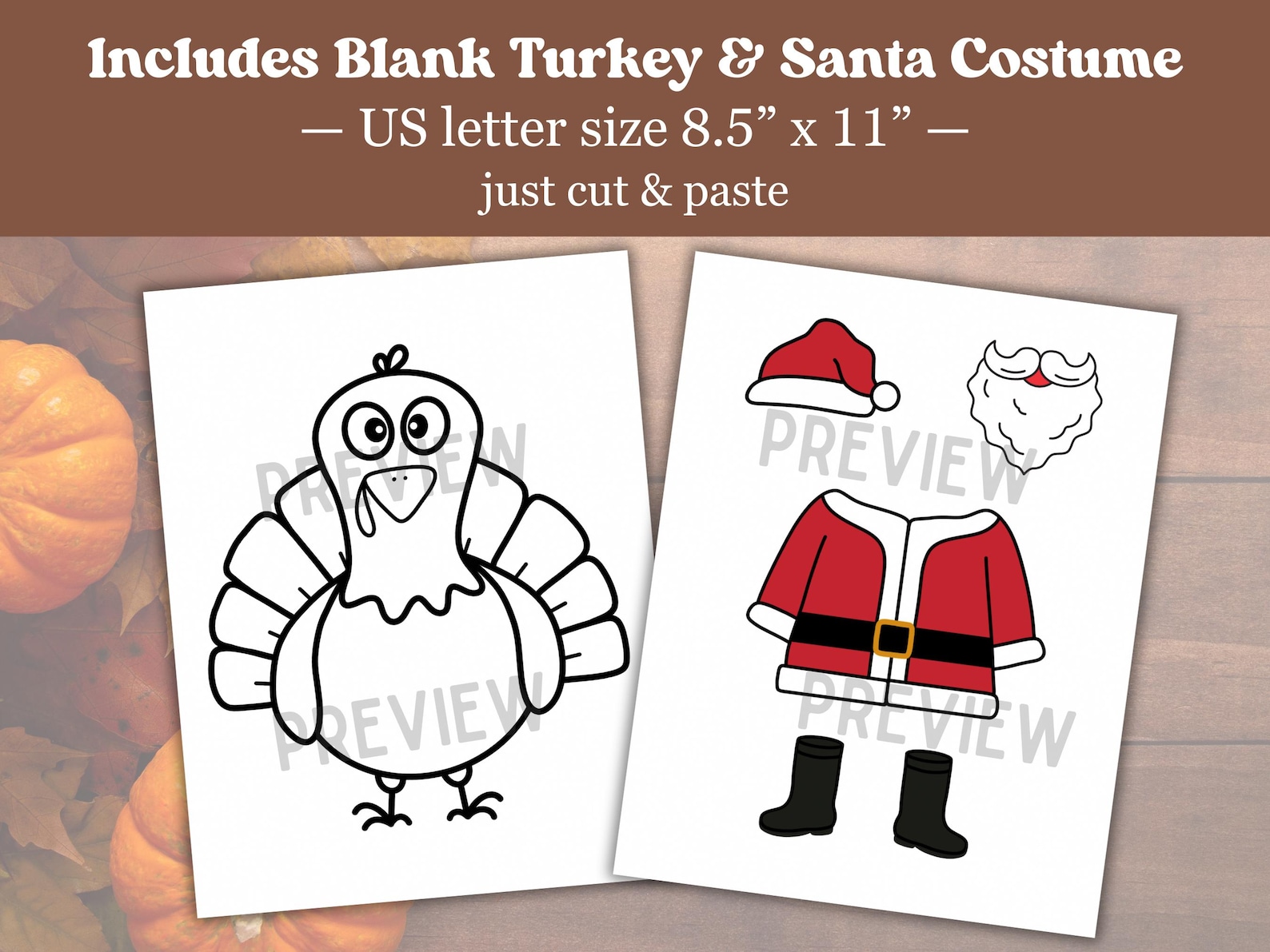 Disguise A Turkey Santa Claus Costume Printable, Thanksgiving School ...