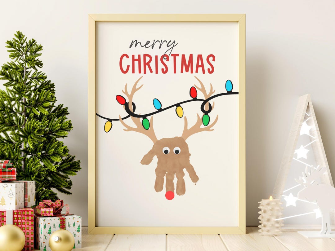 Merry Christmas Handprint Art Kids Toddlers Baby, Printable Reindeer ...