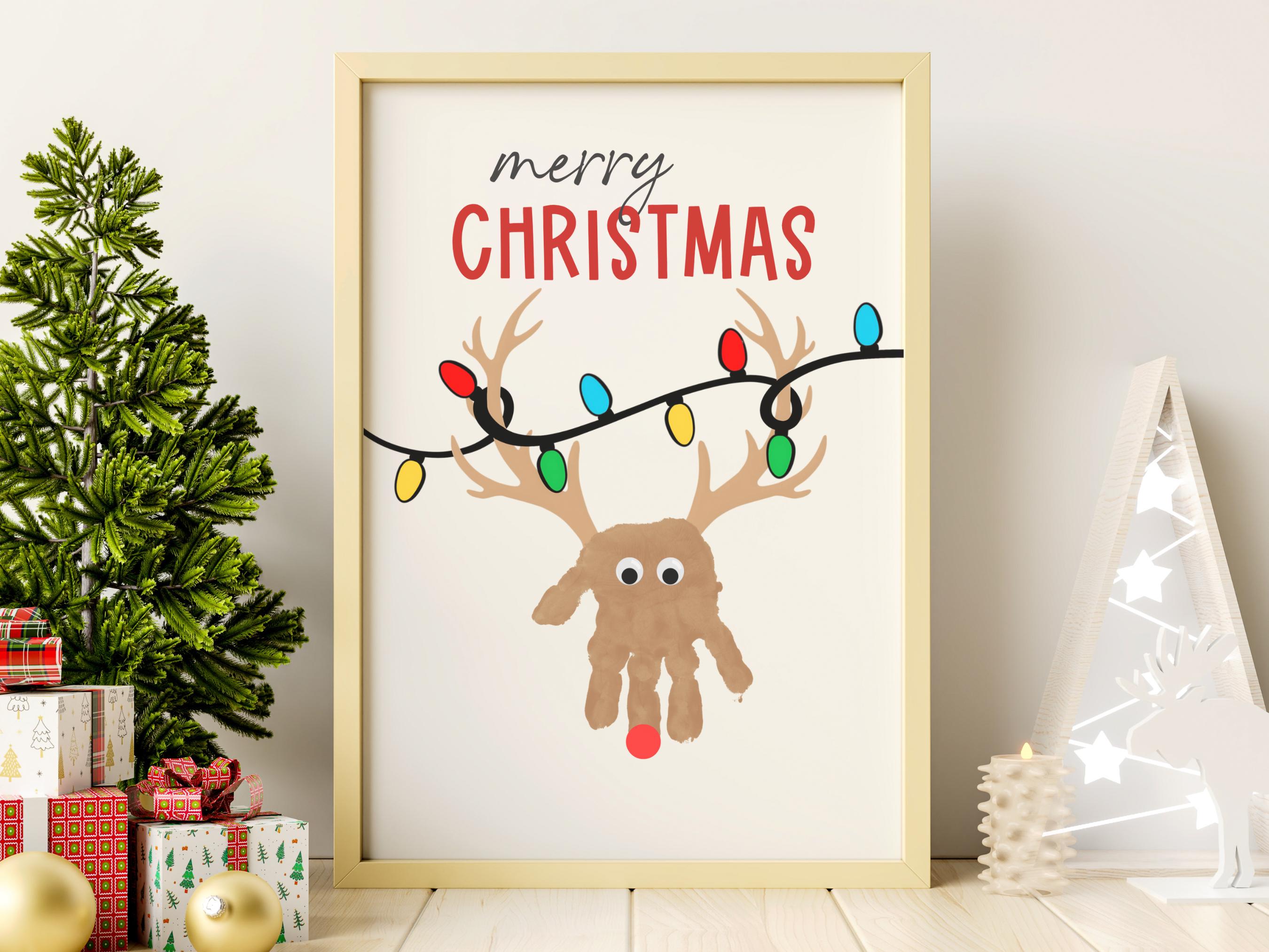 Merry Christmas Handprint Art Kids Toddlers Baby, Printable Reindeer ...