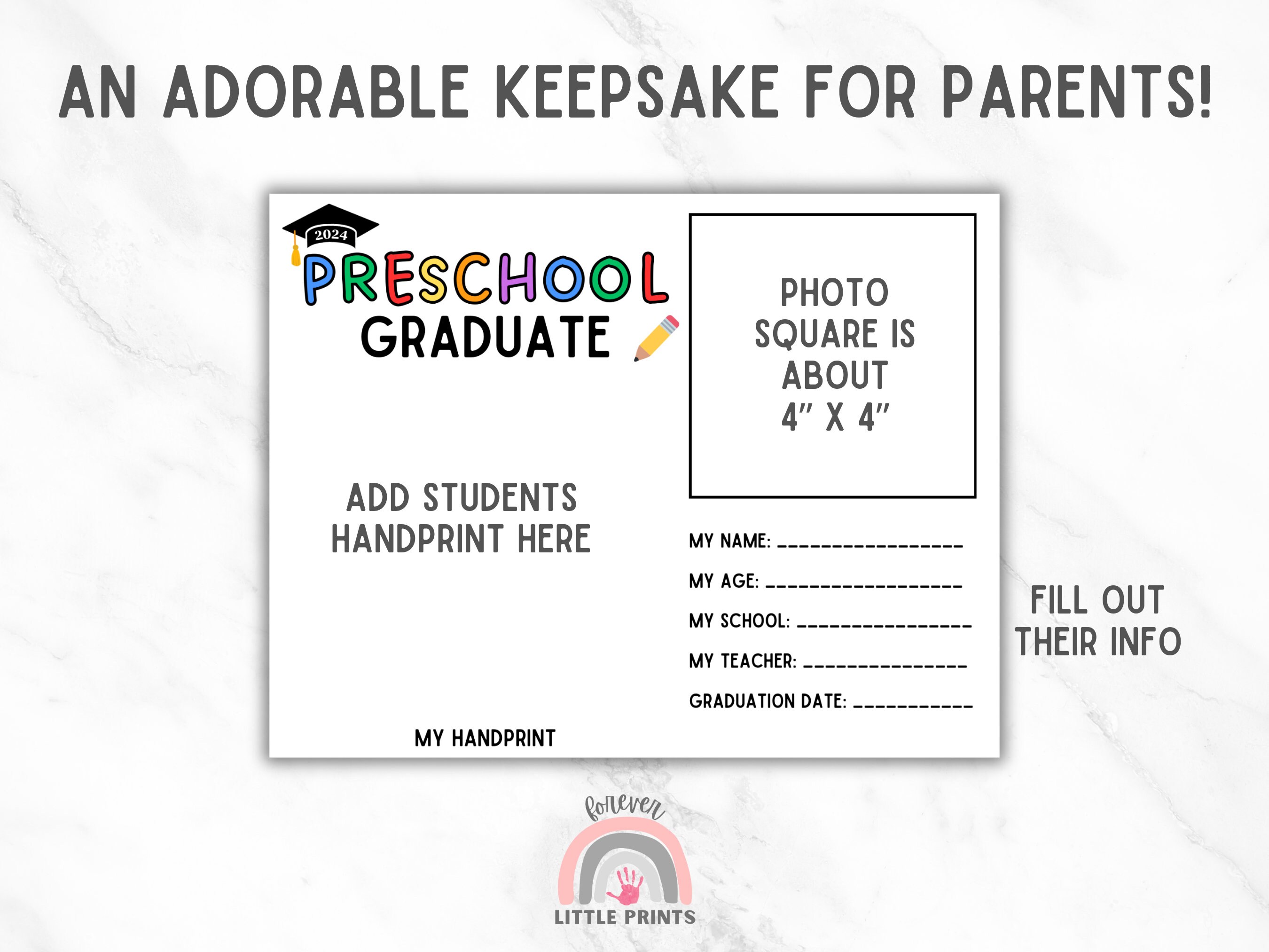 Preschool Graduation Keepsake, Last Day of Preschool Handprint, Pre-k ...