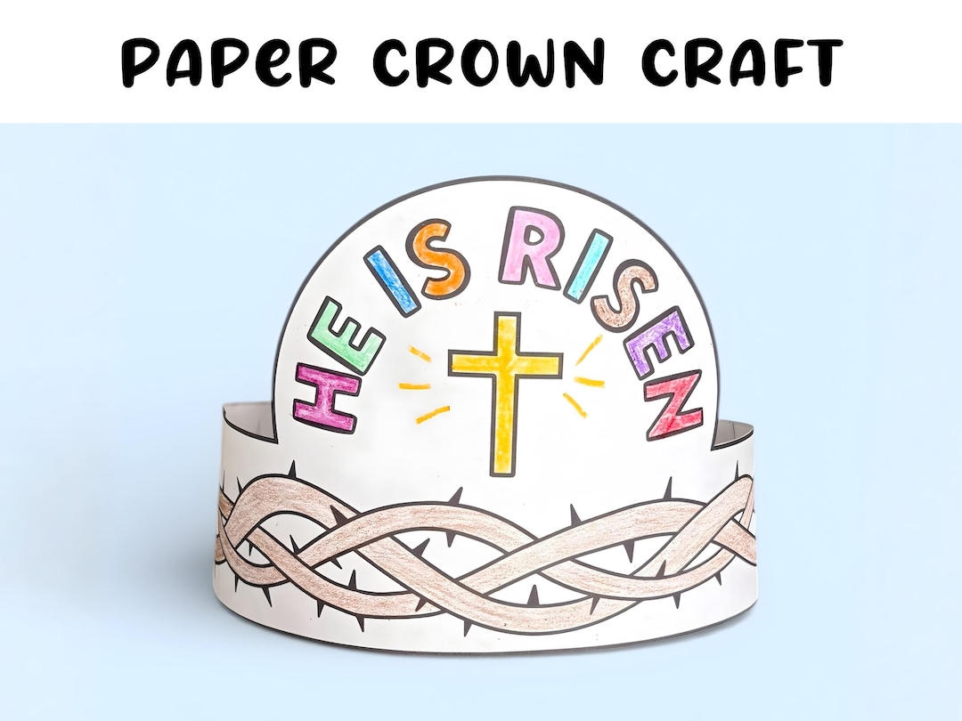 He is Risen Paper Crown of Thorns, Sunday School Craft, Easter Coloring ...