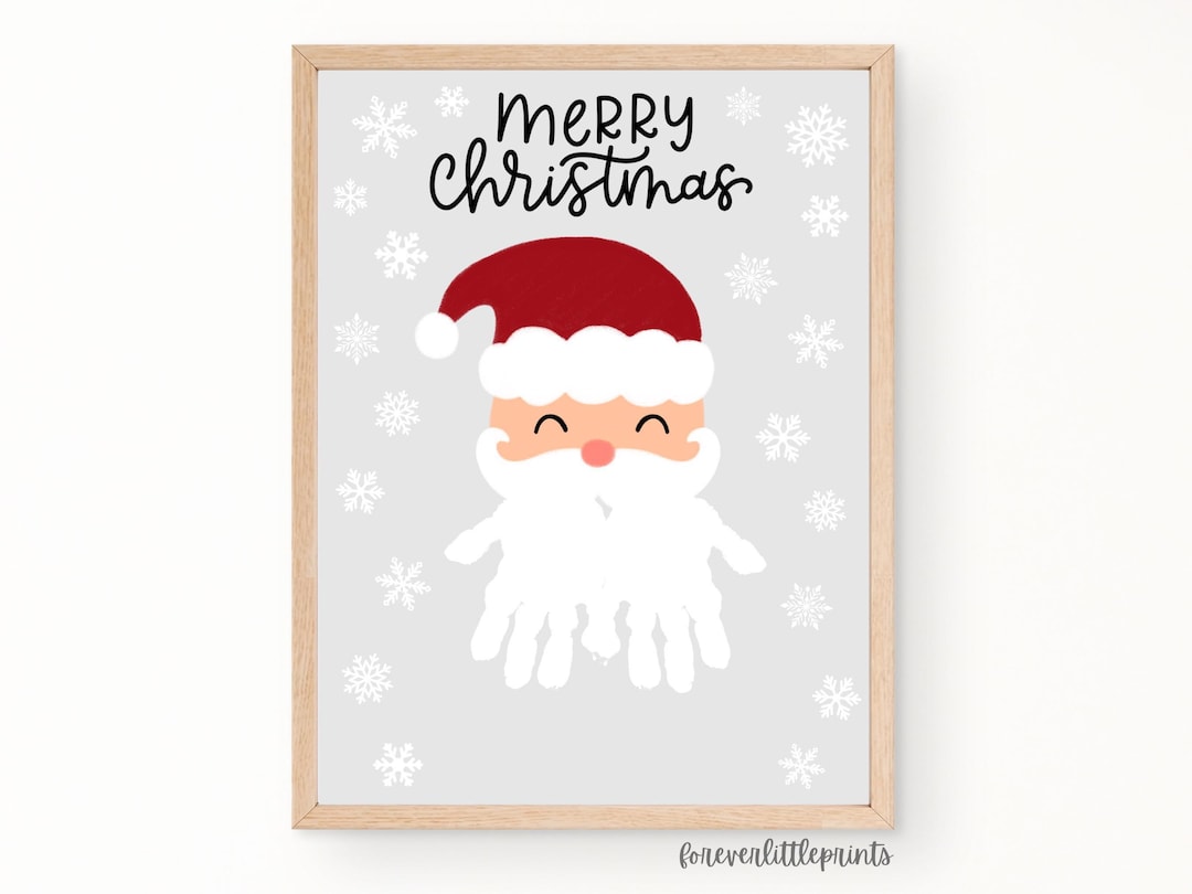 Santa Handprint Art Printable, Merry Christmas Footprint Craft Gift ...