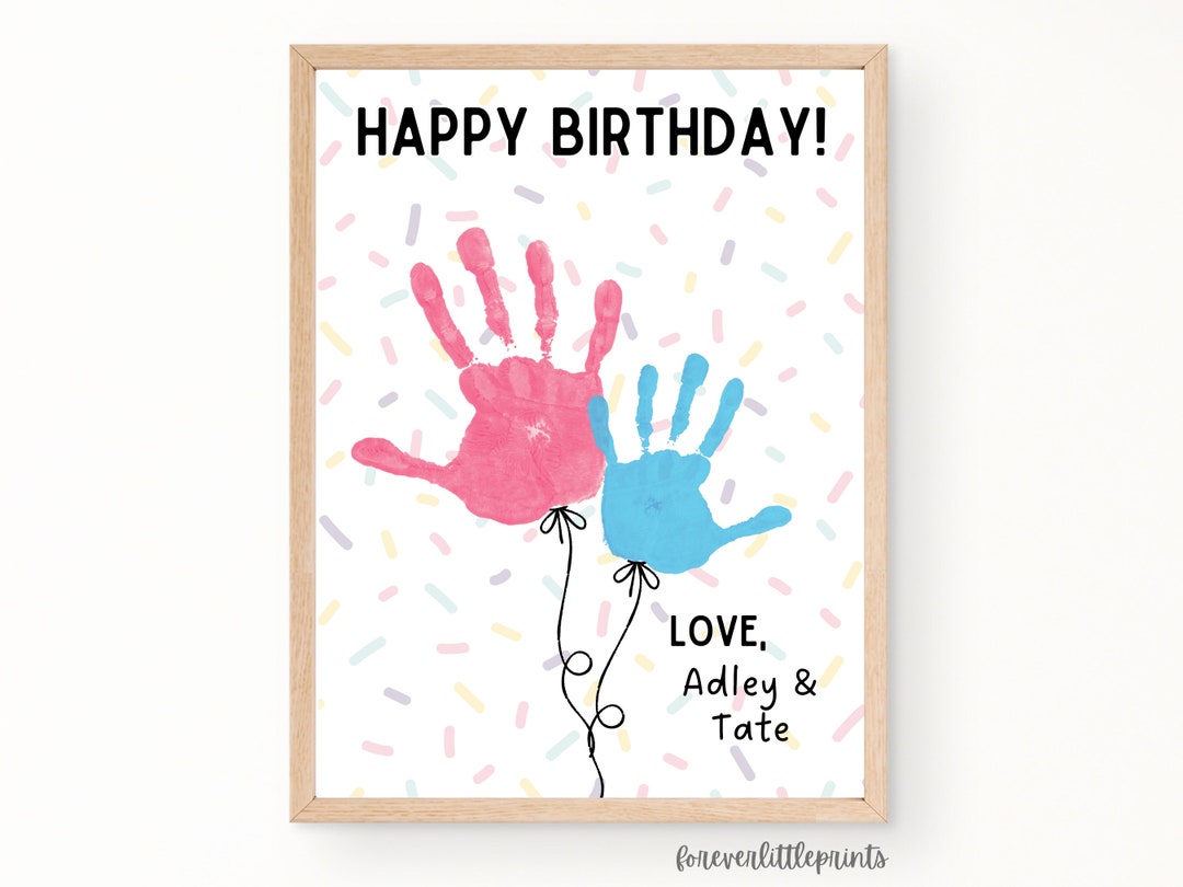 Happy Birthday Handprint Balloons Art, Personalized Birthday Gift From ...