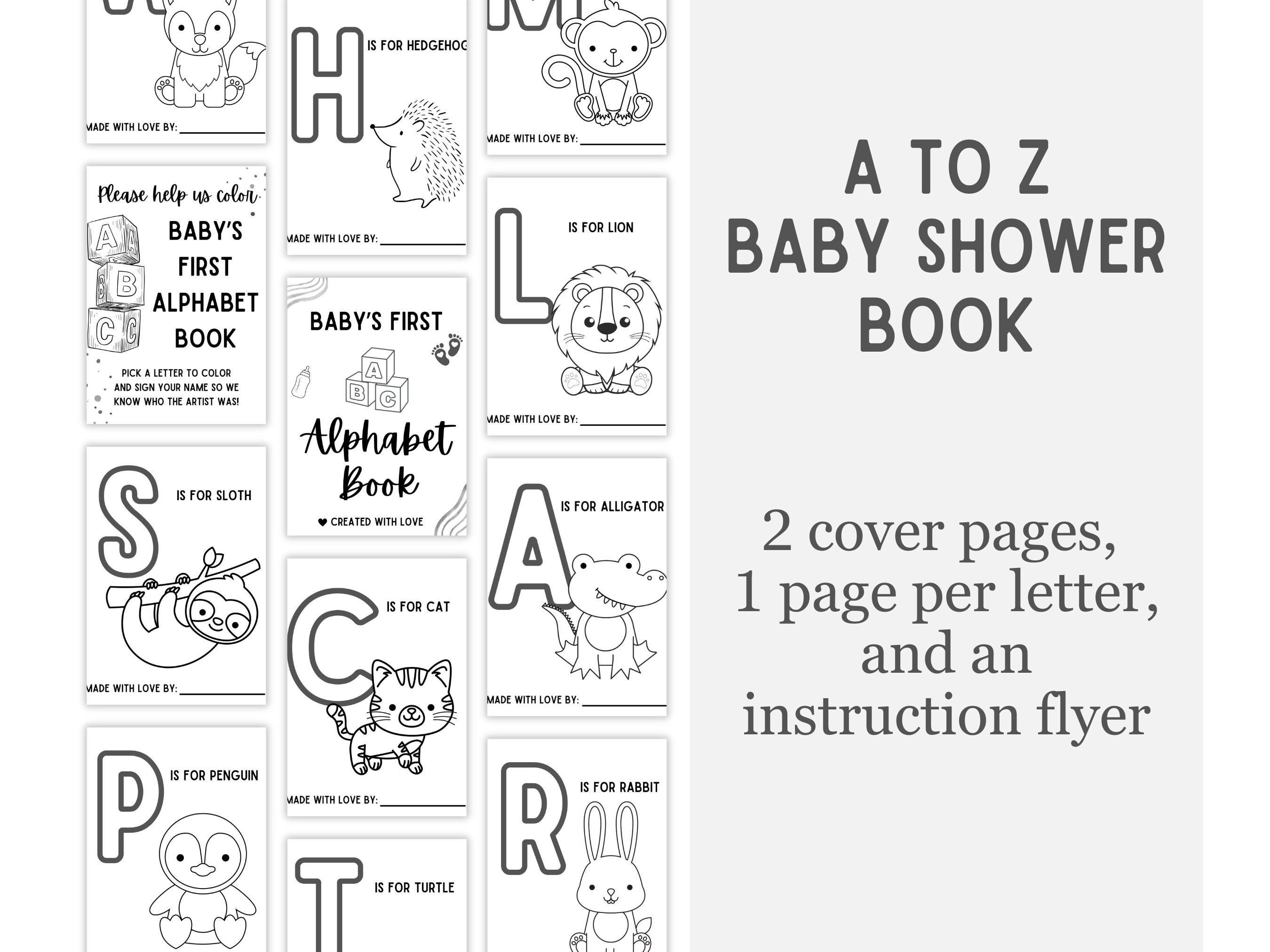 Baby Shower ABC Book Alphabet Coloring Babys First Memory Book Boy Girl ...
