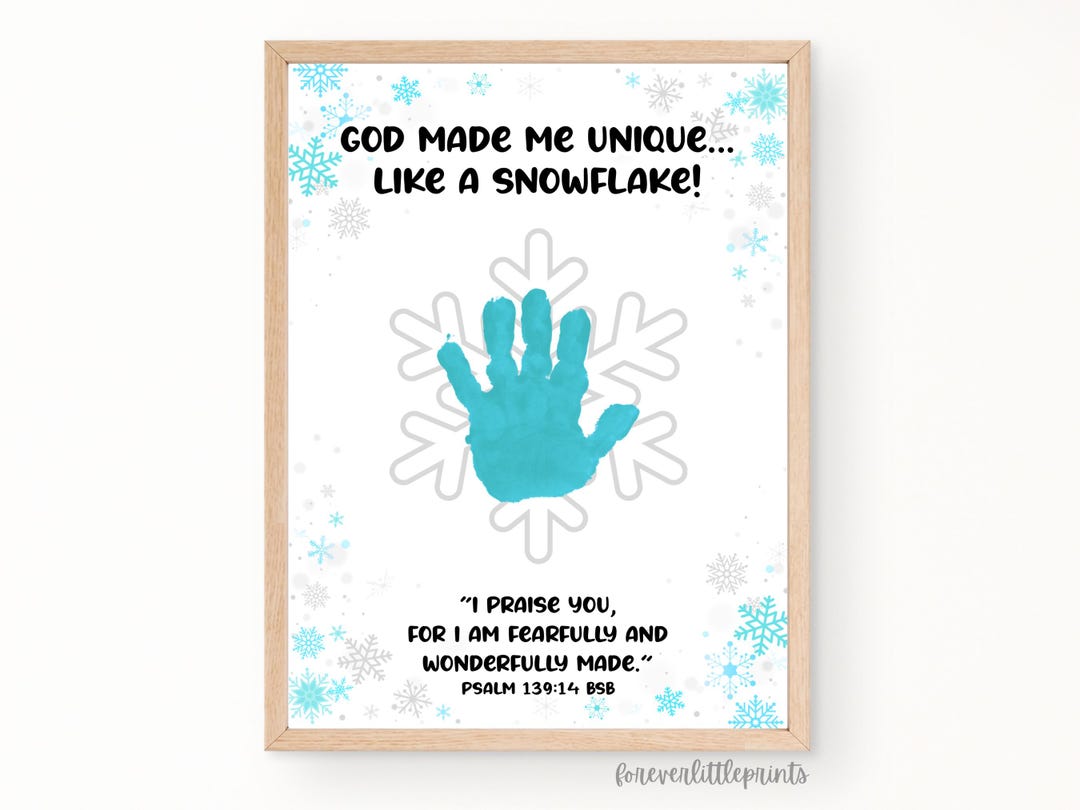 Christian Snowflake Handprint Craft, God Made Me Unique Snow Keepsake ...