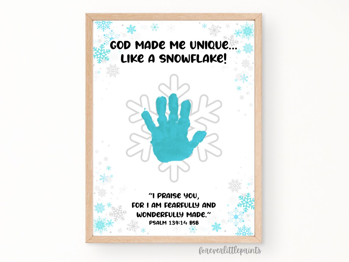 Christian Snowflake Handprint Craft, God Made Me Unique Snow Keepsake ...