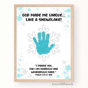 Christian Snowflake Handprint Craft, God Made Me Unique Snow Keepsake ...