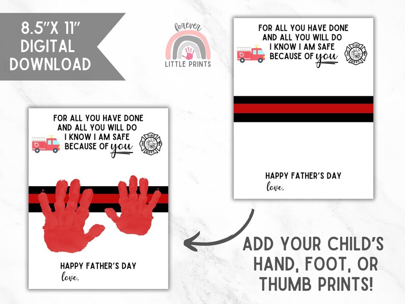 Firefighter Father’s Day Handprint Craft, Dad Handprint Art Craft Sign ...