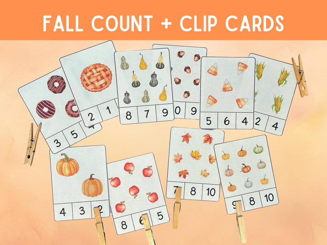 Fall Count and Clip Cards Preschool Kindergarten Clothespin Activity ...