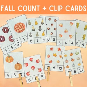 Fall Count and Clip Cards Preschool Kindergarten Clothespin Activity ...
