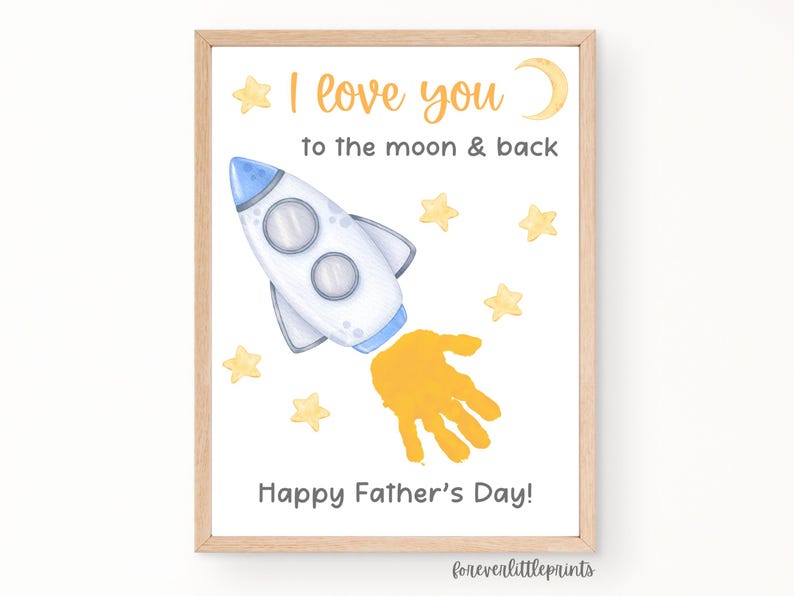Father’s Day Rocket Ship Handprint Craft, Outer Space Card for Dad, I ...