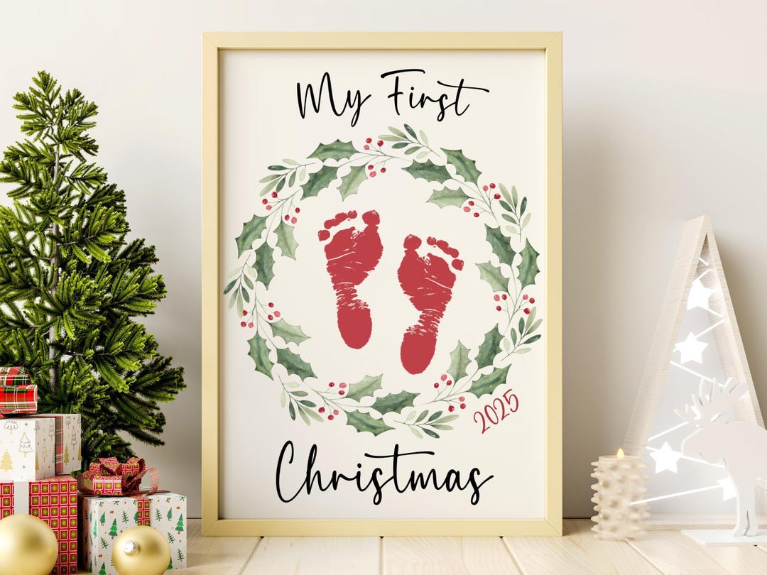 My First Christmas Wreath Footprint Art for Baby Toddler, Baby’s ...
