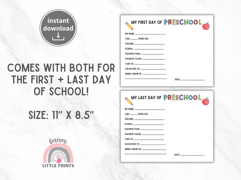 First Day of Preschool Handprint, 1st Day of School Questionnaire, Pre ...