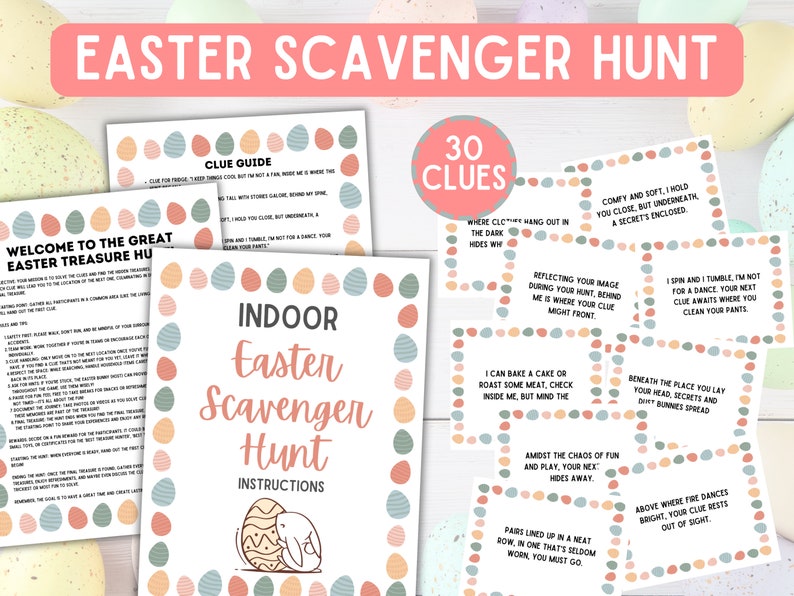 Easter Scavenger Hunt, Indoor Egg Hunt, Easter Activity Printables ...