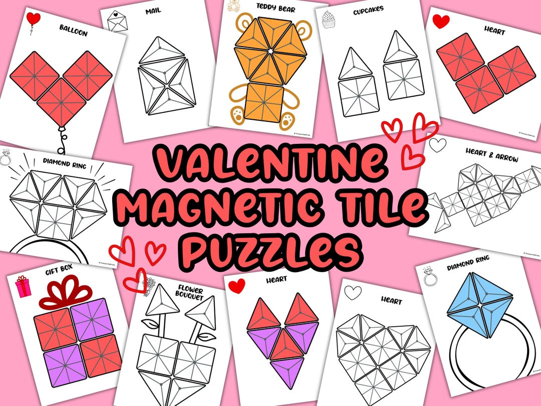 Valentine Magnetic Tiles Templates, Valentine’s Day Magnet Tile Pattern ...