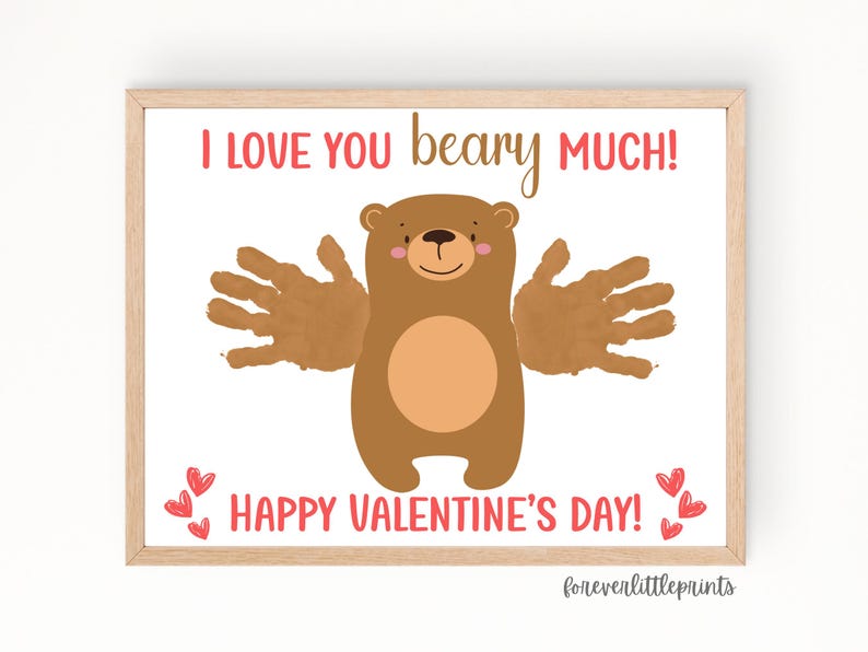 Bear Valentine’s Day Handprint Craft for Toddlers Baby Kids, Valentines ...