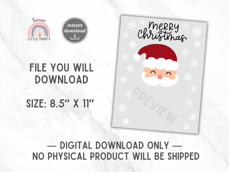 Santa Handprint Art Printable, Merry Christmas Footprint Craft Gift ...