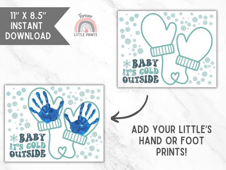 Winter Mittens Handprint Art for Baby Toddler Kids, Snowflakes First ...