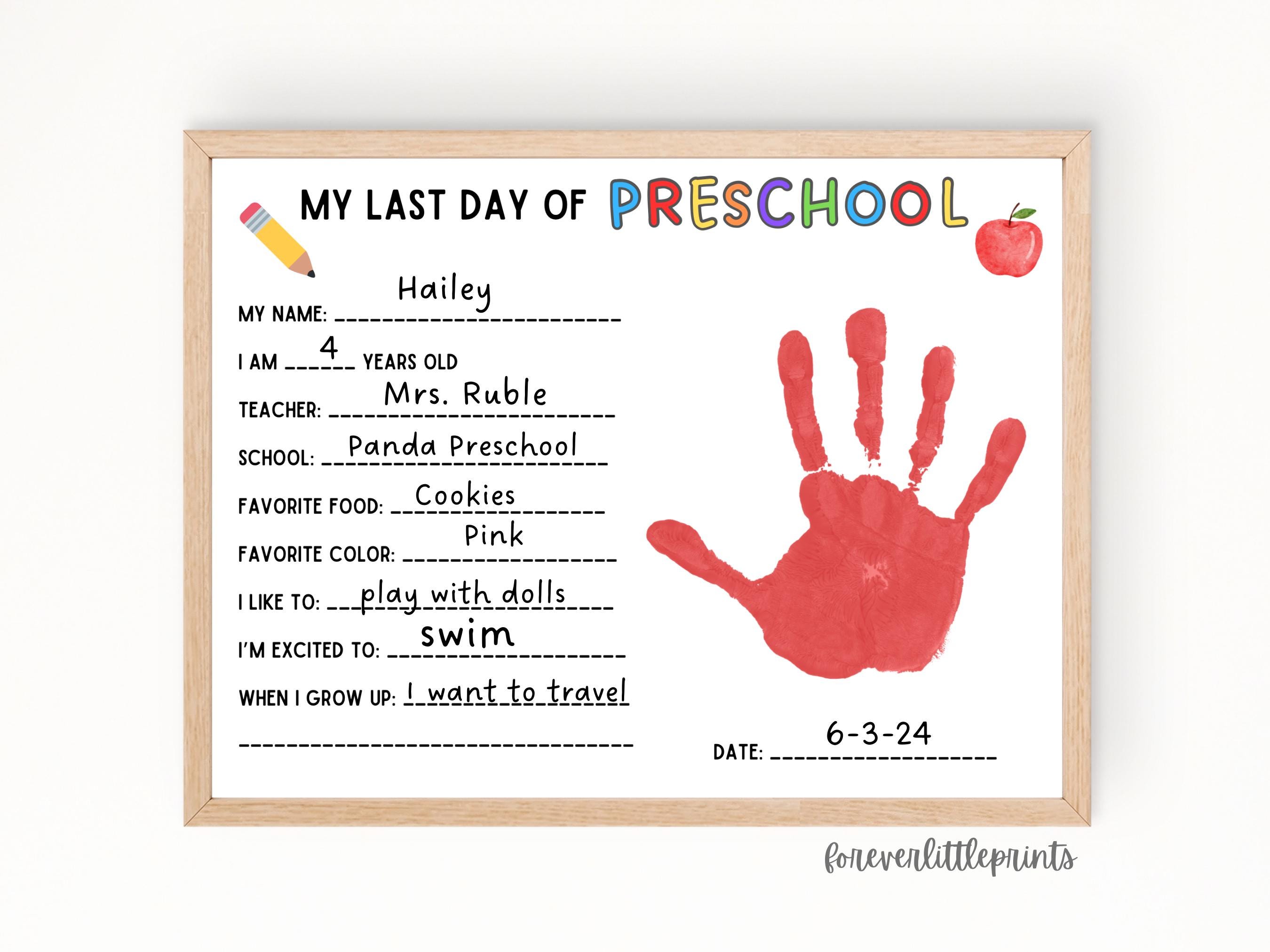 First Day of Preschool Handprint, 1st Day of School Questionnaire, Pre ...