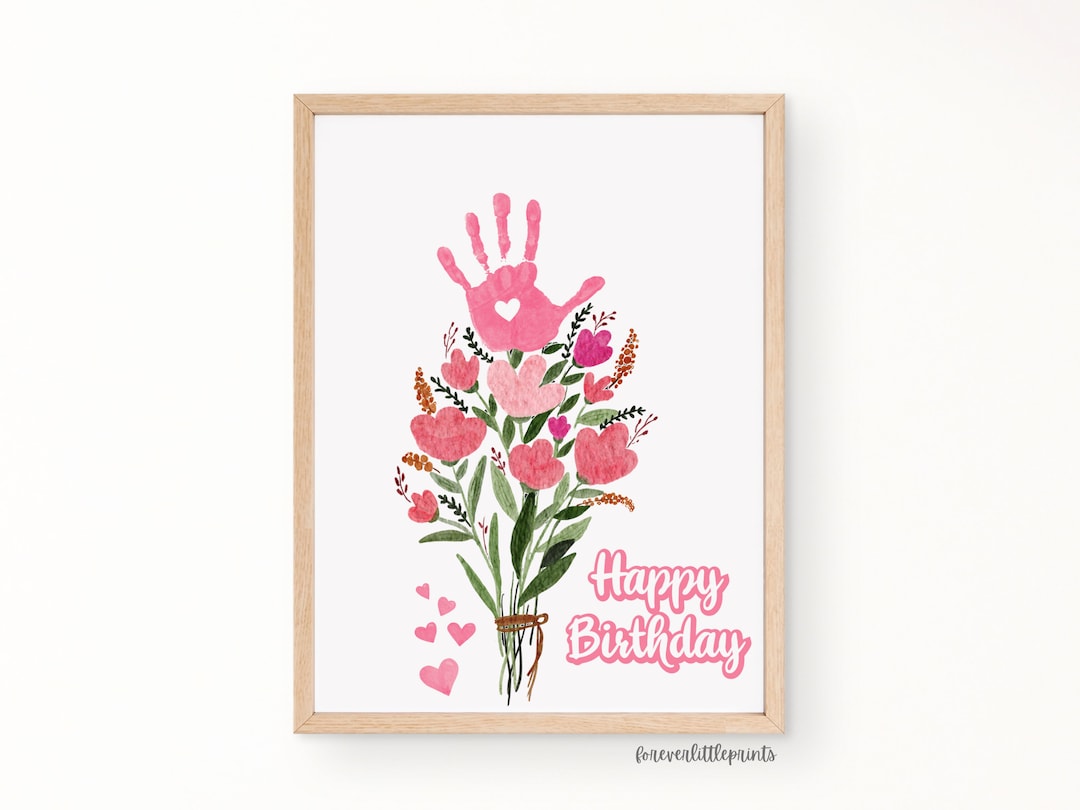 Happy Birthday Handprint Art,flower Bouquet, Personalized Birthday Gift ...