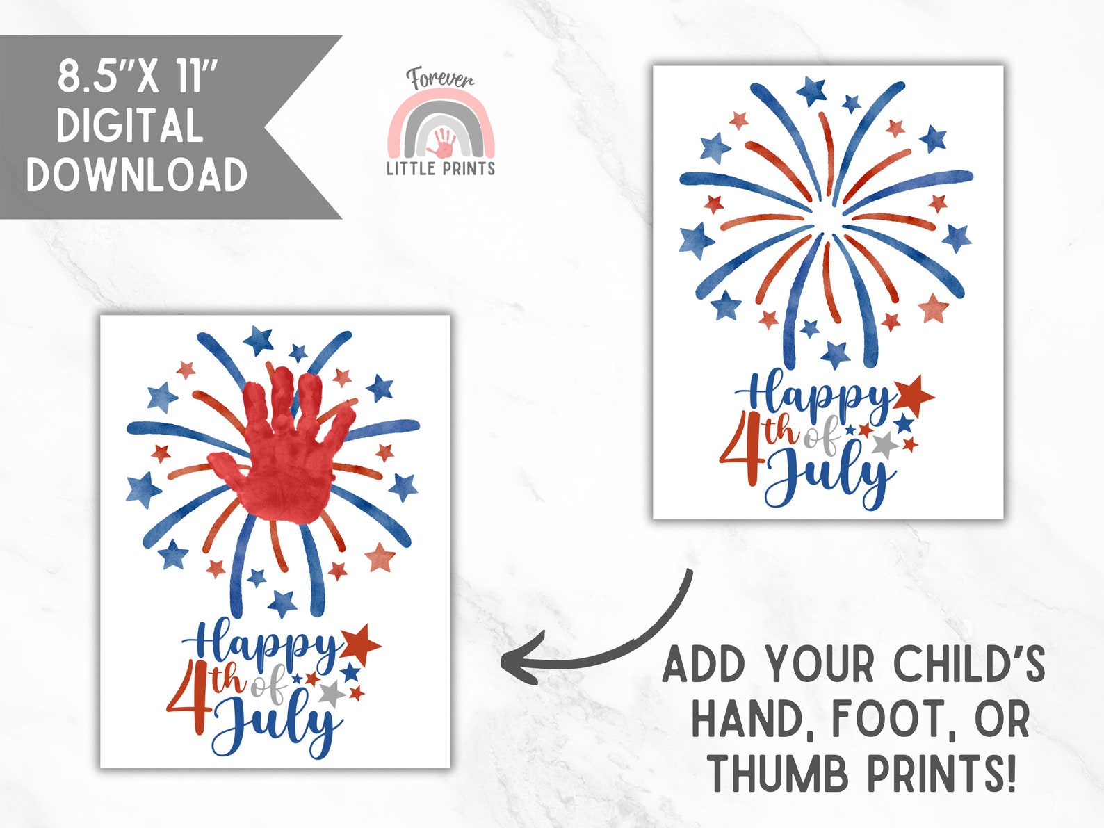 4th of July Handprint Art, Red White and Blue Firework Footprint Craft ...