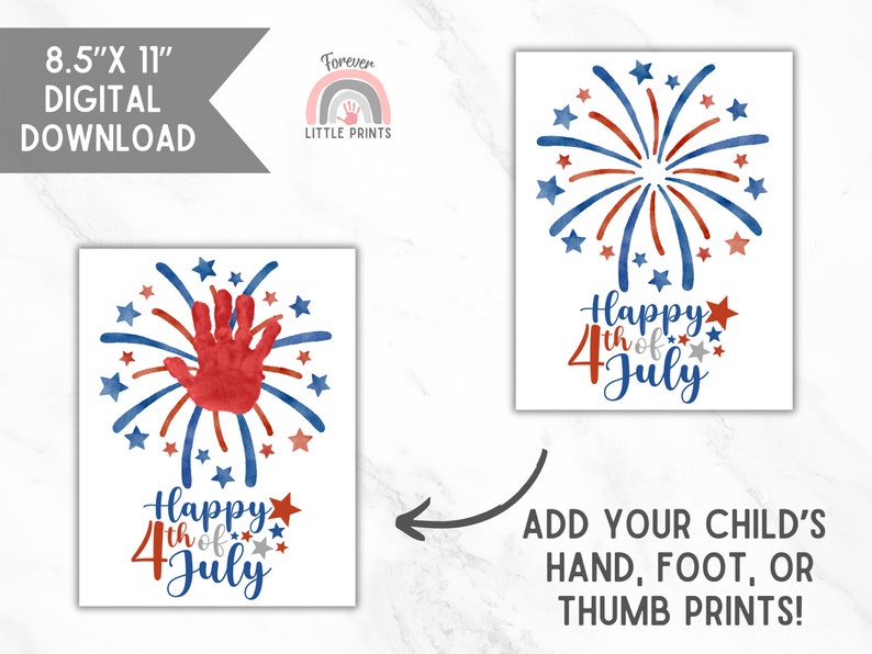 4th of July Handprint Art, Red White and Blue Firework Footprint Craft ...