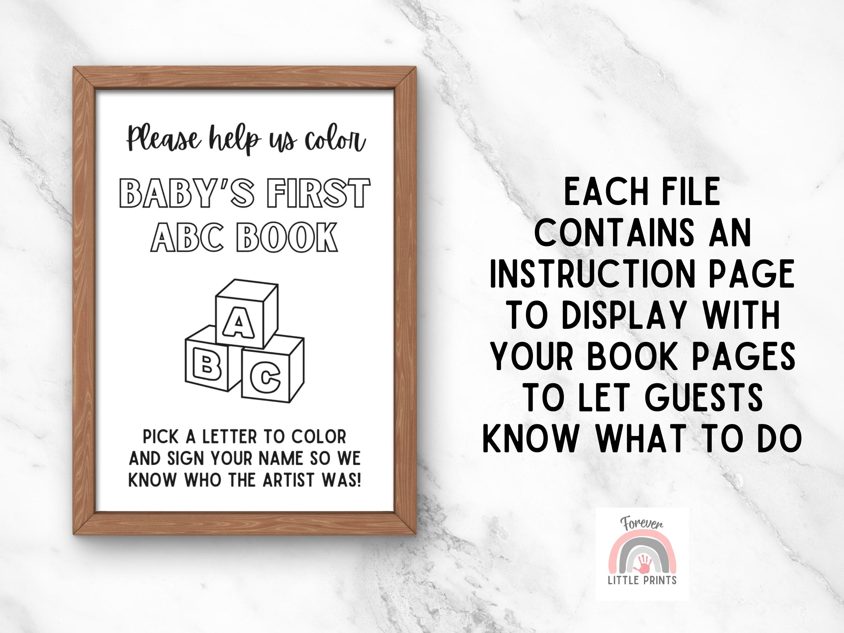 Baby Shower ABC Book Alphabet Coloring Babys First Memory Book Boy Girl ...