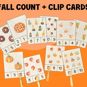 Fall Count and Clip Cards Preschool Kindergarten Clothespin Activity ...