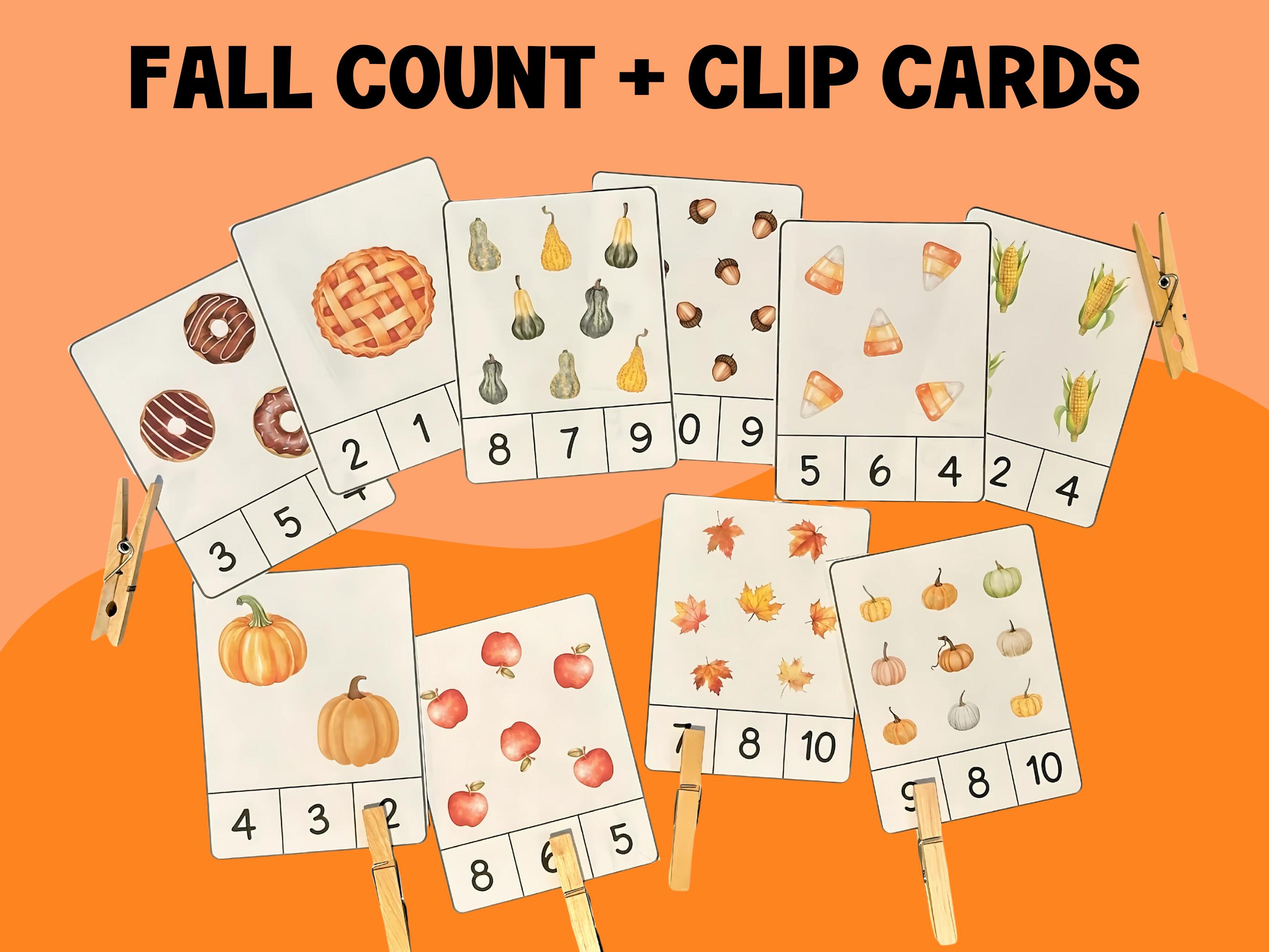 Fall Count and Clip Cards Preschool Kindergarten Clothespin Activity ...