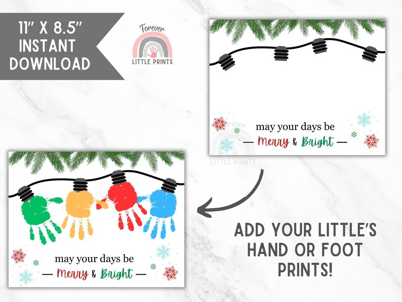 Holiday Lights Handprint Art Craft for Kids Baby Toddler, Merry ...