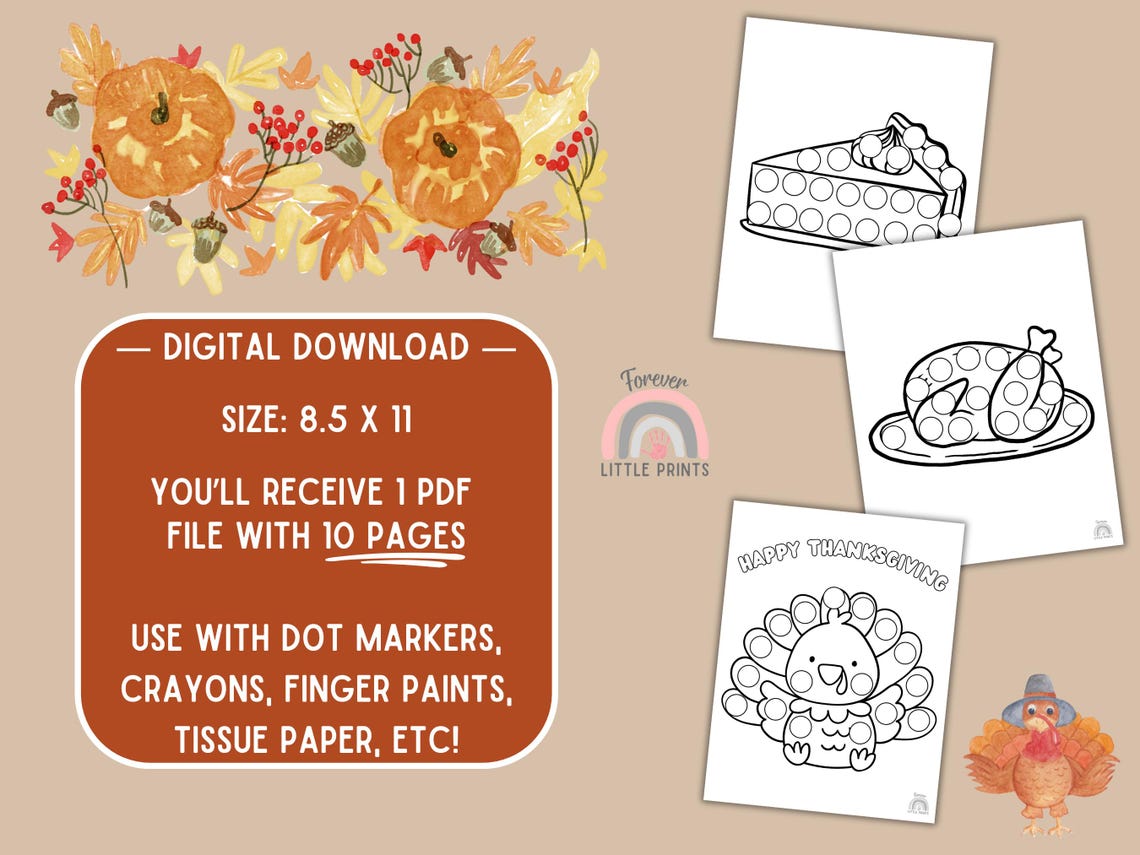 Thanksgiving Dot Art Marker Printable Pack, Fall Preschool Daycare ...