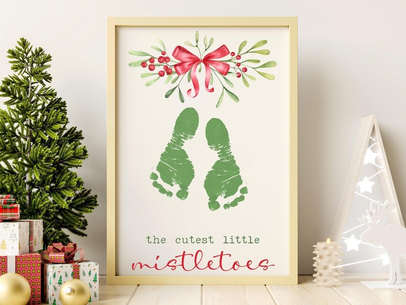 Mistletoes Christmas Footprint Art, Baby Toddler Printable Handprint ...