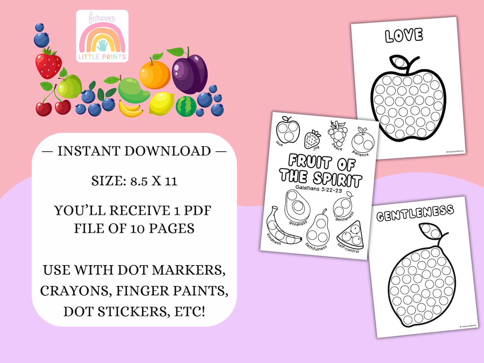 Fruit of the Spirit Dot Marker Activity Pages Sunday School Bible Do A ...