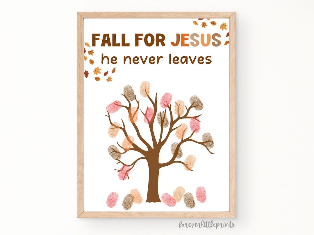 Fall for Jesus Autumn Tree Fingerprint Art Leaves Bible School Craft ...